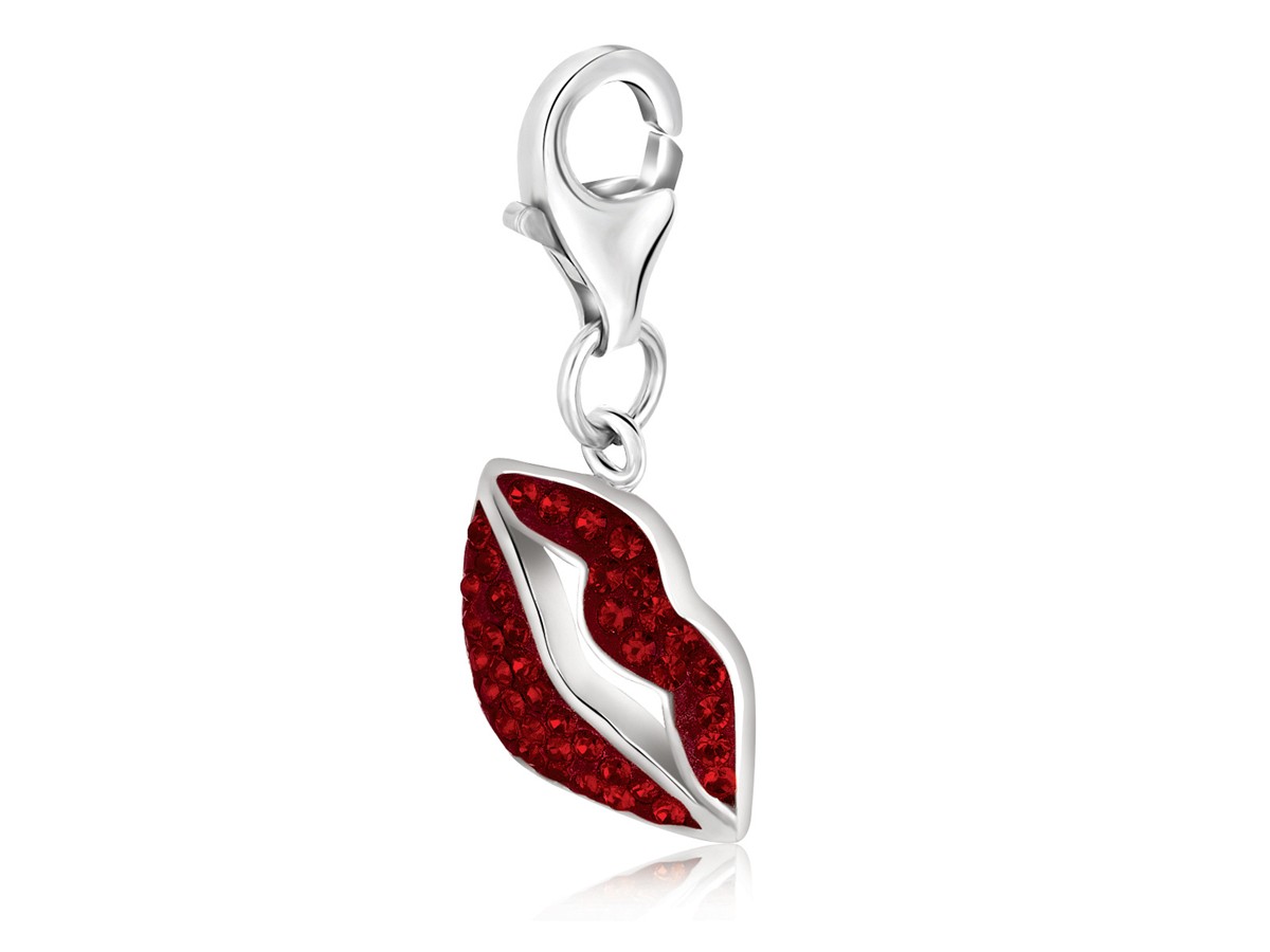 Lip Red Tone Crystal Studded Charm in Sterling Silver - Richard Cannon ...