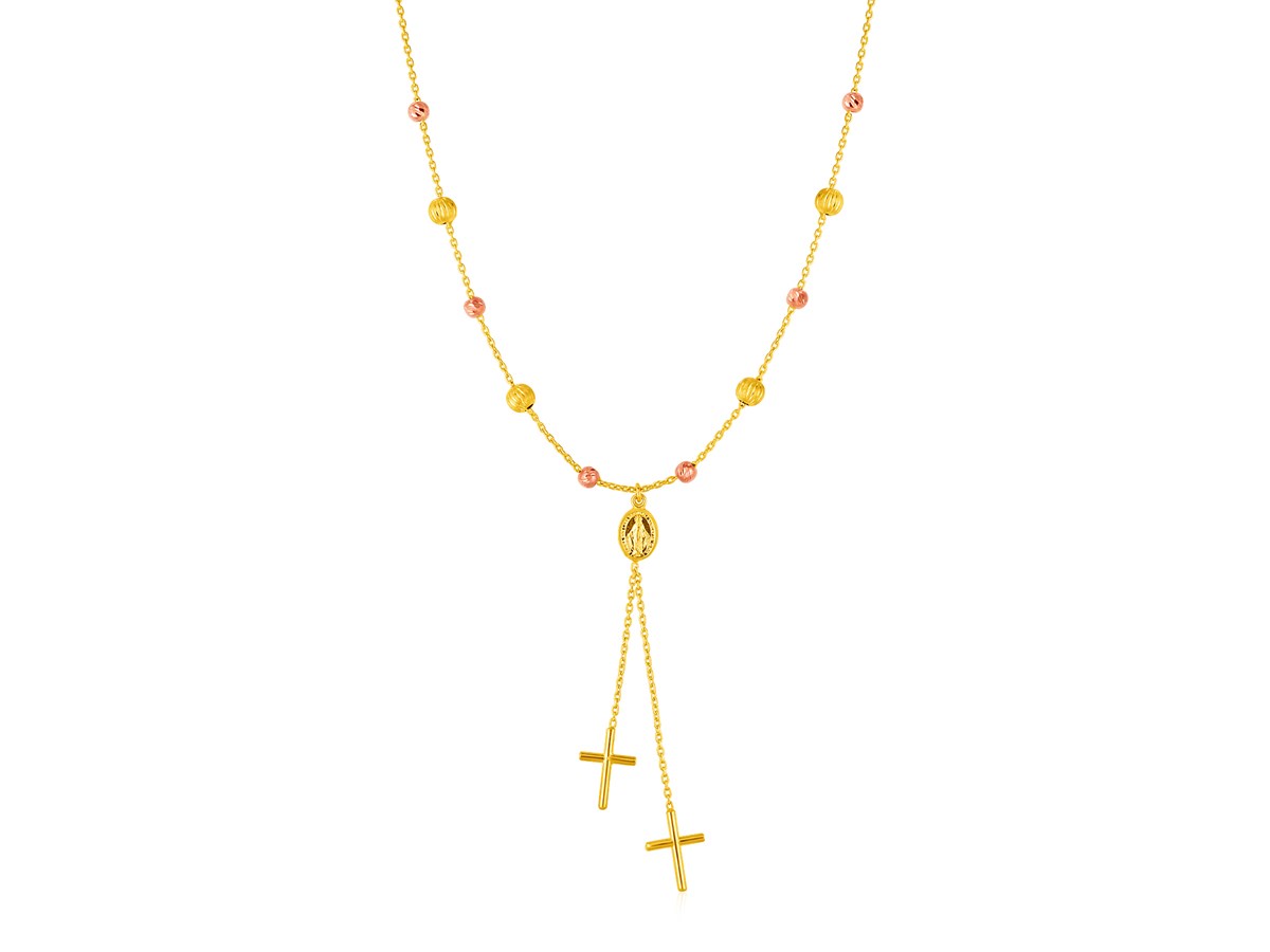 14k Two Tone Gold Rosary Inspired Lariat Style Necklace - Richard ...