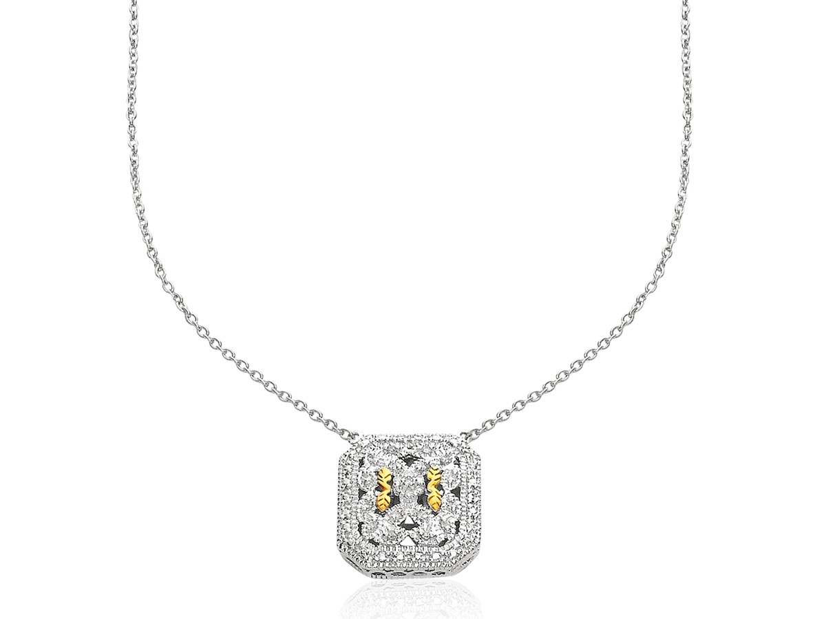 Vintage Look Pendant with Diamonds in Sterling Silver and 14K Yellow ...