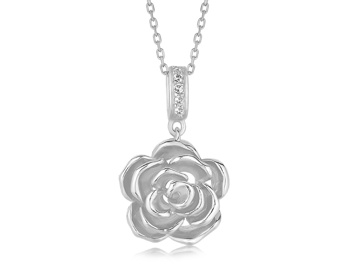 Fancy Rose Design Pendant in Rhodium Plated Sterling Silver - Richard ...