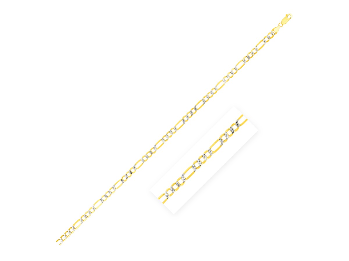 Lite White Pave Figaro Chain in 14k Two Tone Gold (3.4 mm) - Richard ...