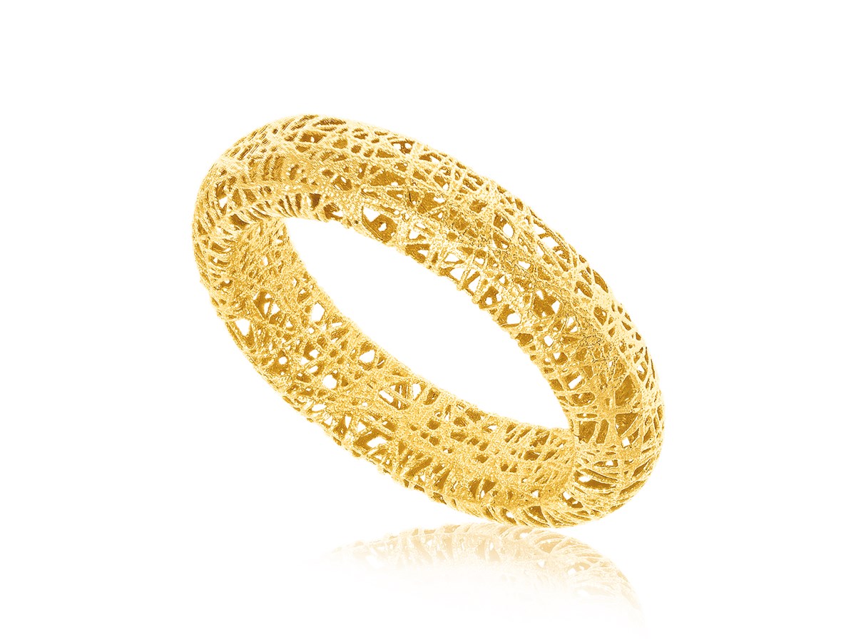 Fancy Tube Motif Mesh Wire Ring in 14k Yellow Gold - Richard Cannon Jewelry