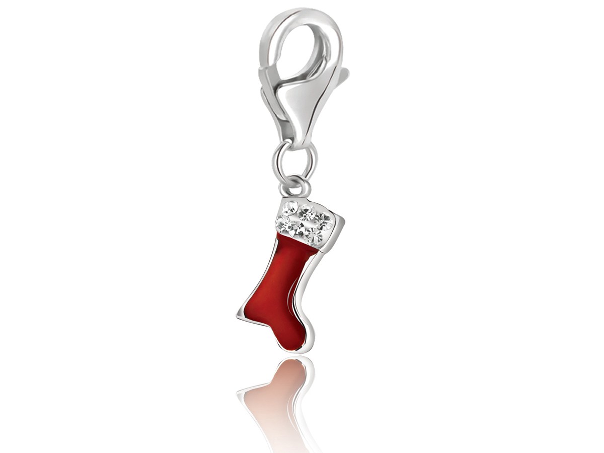 Christmas Stocking Red Tone Enameled Charm in Sterling Silver - Richard ...