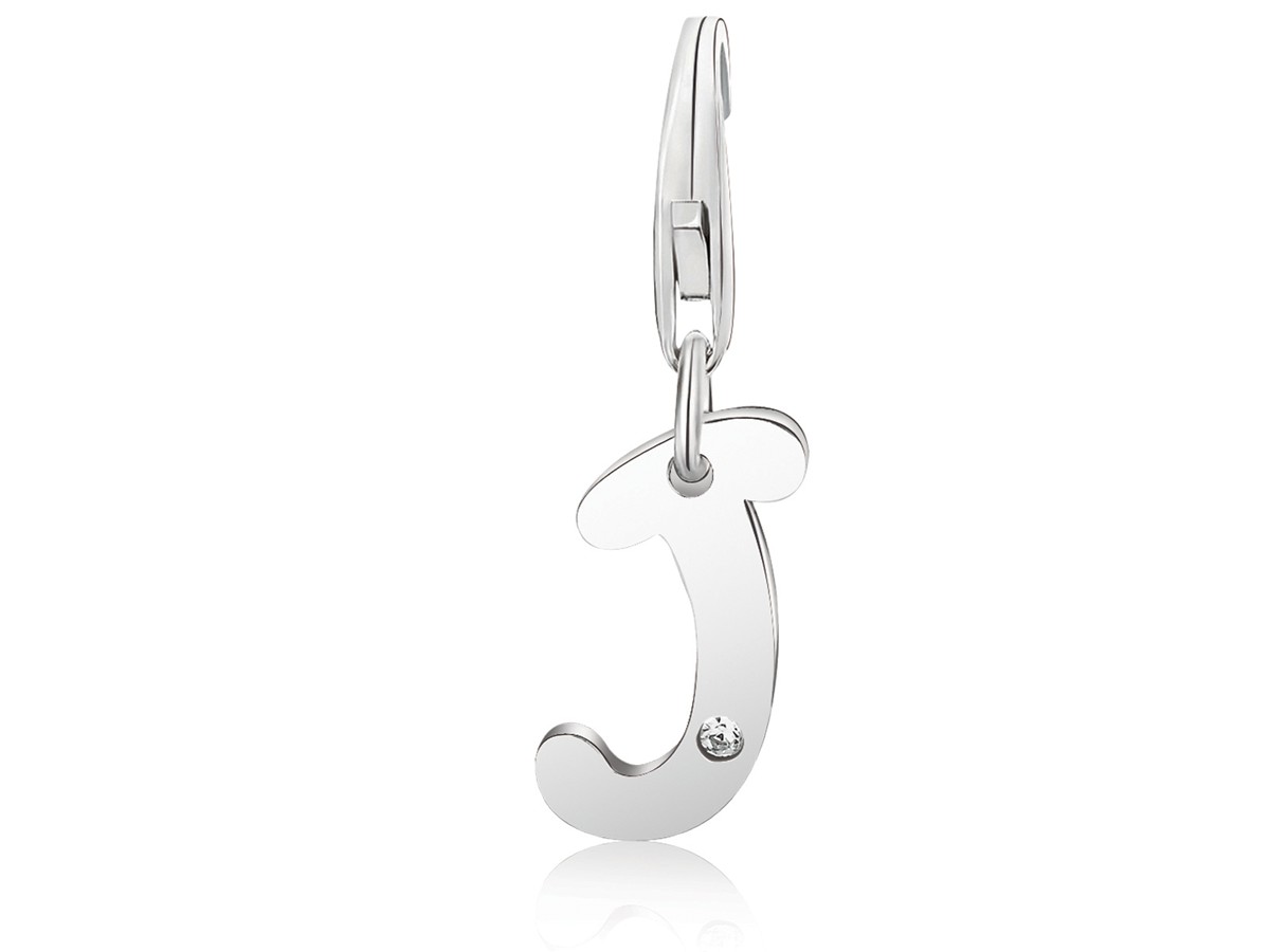 Letter J Crystal Accented Charm in Sterling Silver - Richard Cannon Jewelry