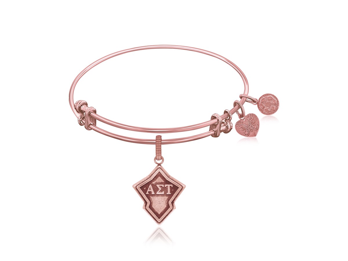 Expandable Pink Tone Brass Bangle with Alpha Sigma Tau Charm Symbol ...