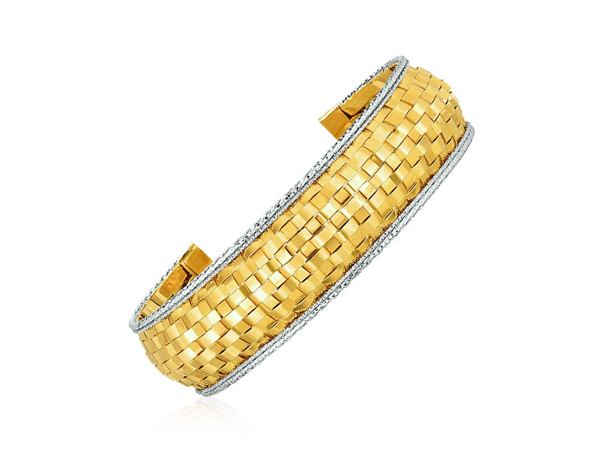 Cuff Bangle with Basket Weave Texture in 14k Yellow and White Gold ...