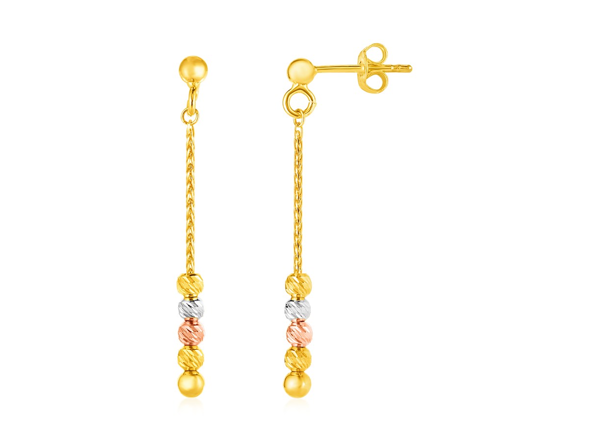 14k Tri Color Gold Drop Earrings with Textured Beads - Richard Cannon ...