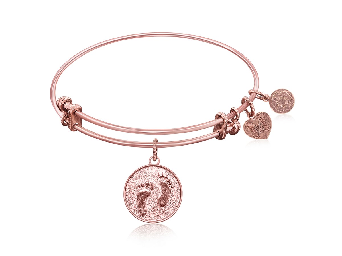 Expandable Pink Tone Brass Bangle with Barefoot In The Sand Symbol ...