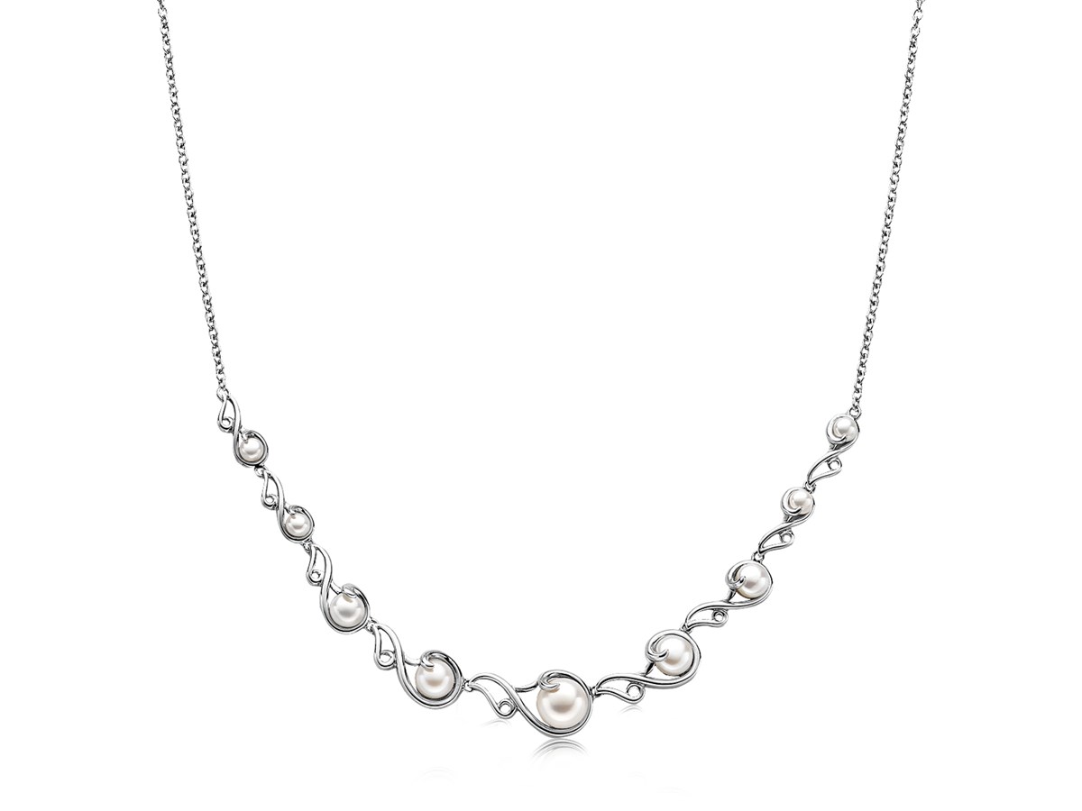 Swirl Design Pearl Chain Necklace in Sterling Silver - Richard Cannon ...