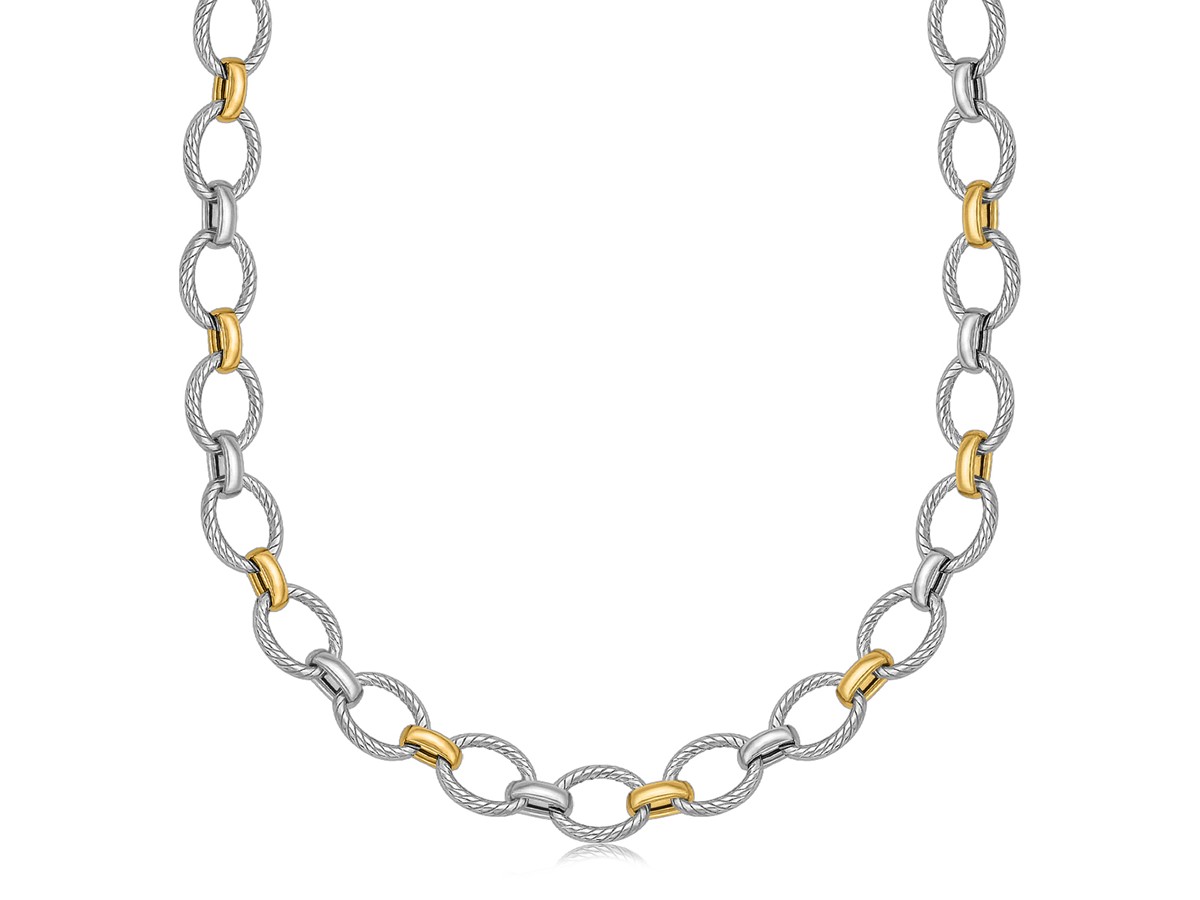 Diamond Cut Cable Inspired Chain Rhodium Plated Necklace in 18K Yellow ...