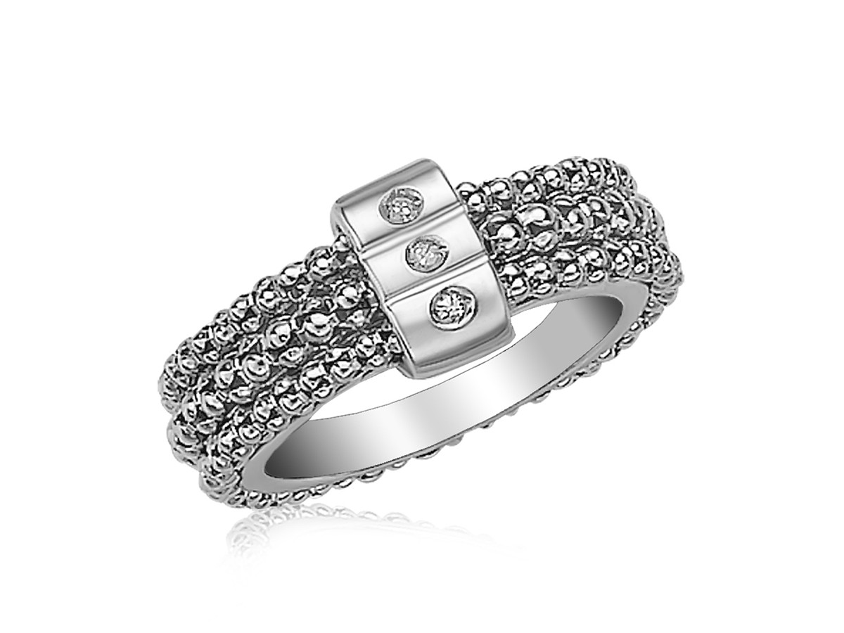 Popcorn Diamond Embellished Ring in Sterling Silver (.03 ct. tw ...