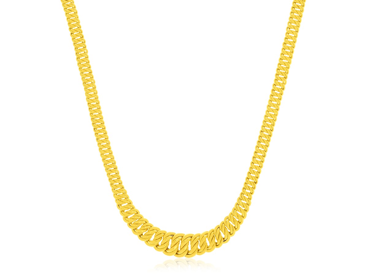 Fancy Graduated Double Curb Style Chain Necklace in 14K Yellow Gold ...