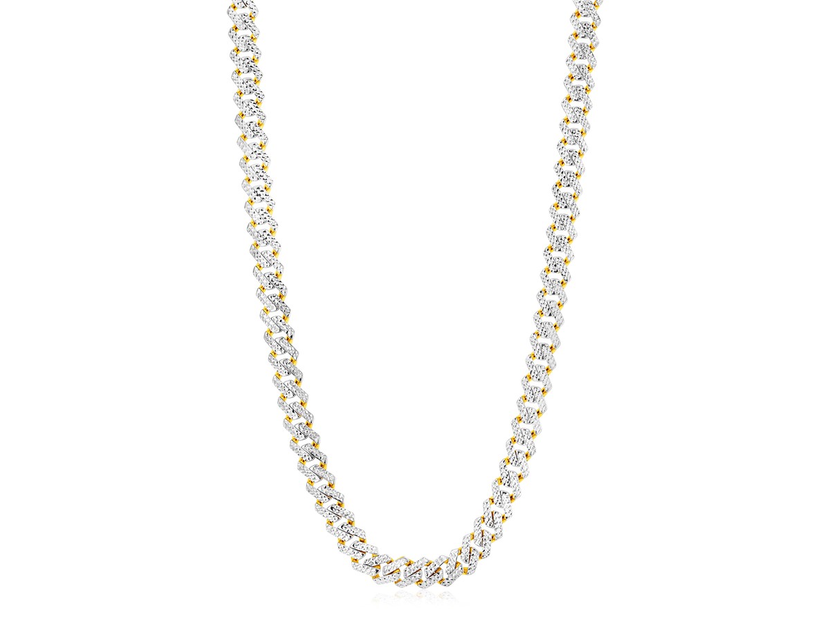 14k Yellow Gold White Pave High Polish Modern Lite Edge Chain (9.5mm ...
