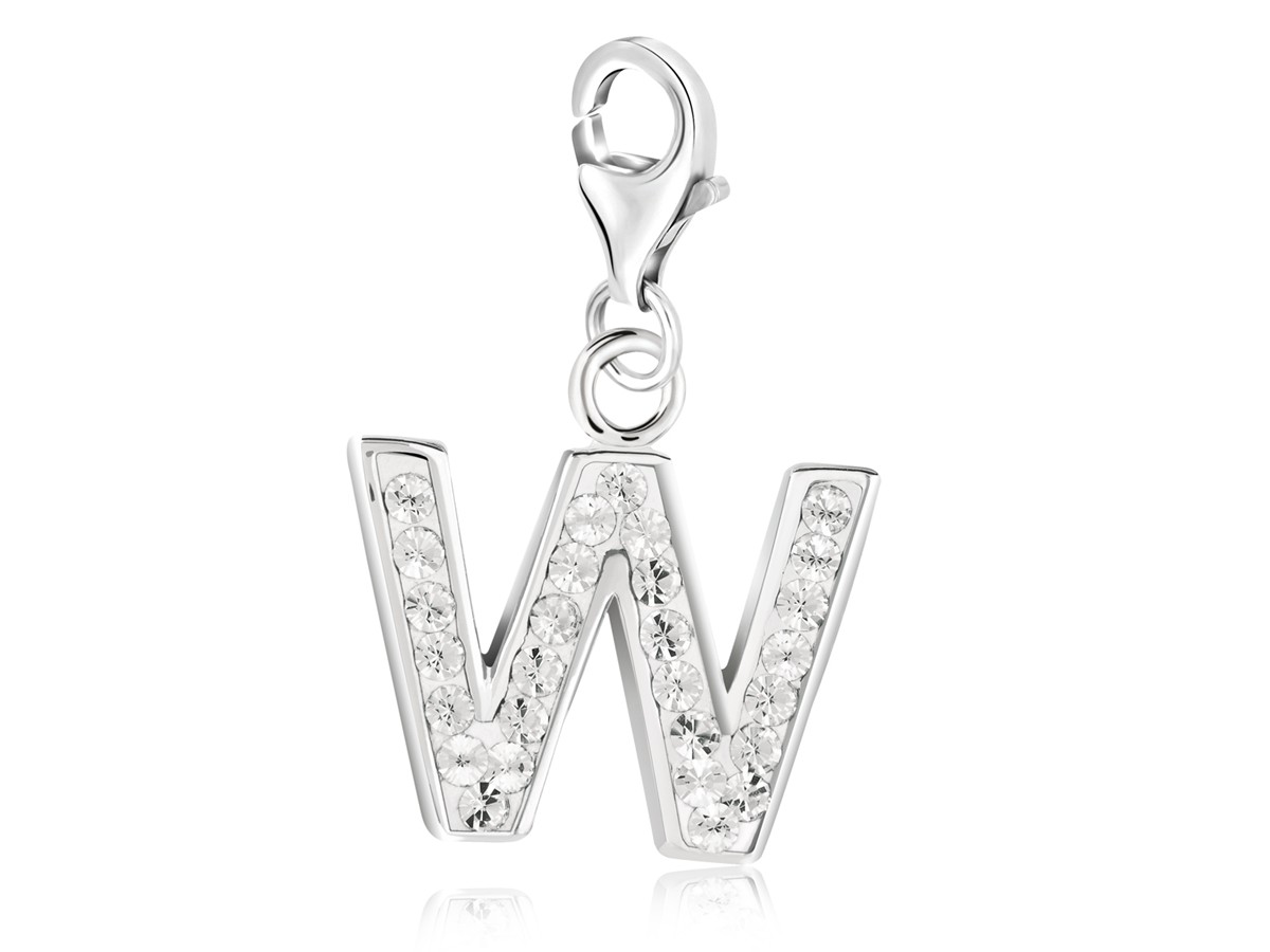 Letter W White Tone Crystal Accented Charm in Sterling Silver - Richard ...