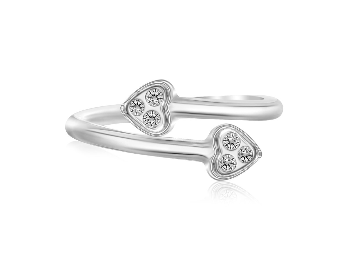 Cubic Zirconia Accented Heart Toe Ring in Rhodium Finished Sterling ...
