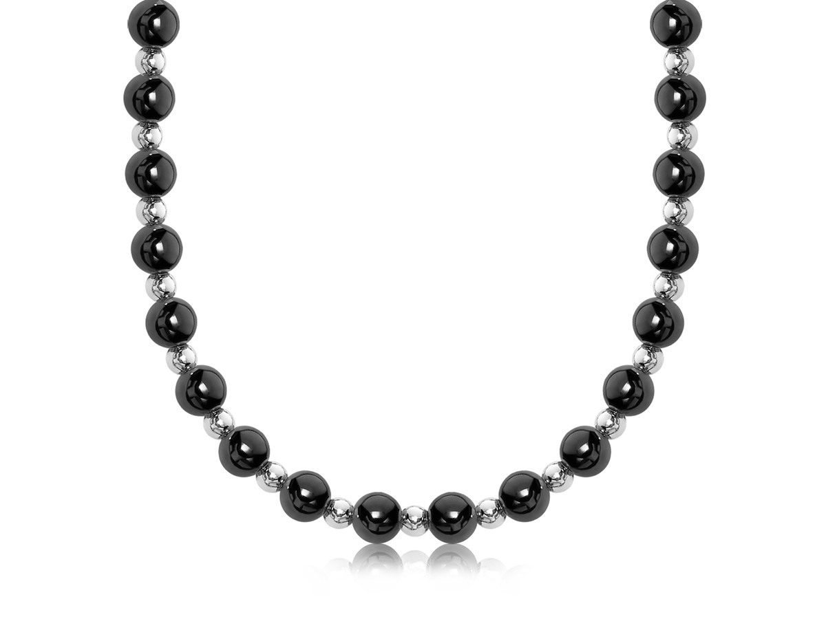 Polished Bead Style Necklace in Rhodium and Ruthenium Plated Sterling ...