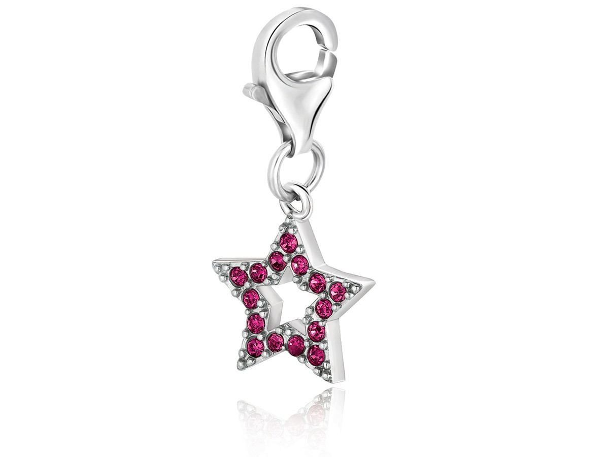 Star Charm with Pink Crystal Embellishments in Sterling Silver ...