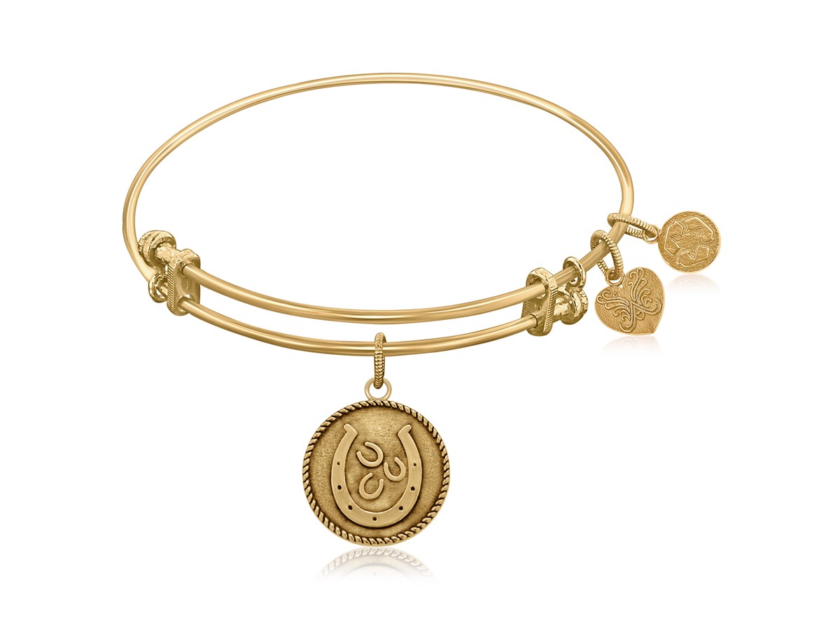 Expandable Yellow Tone Brass Bangle with Horseshoe Good Luck Symbol ...