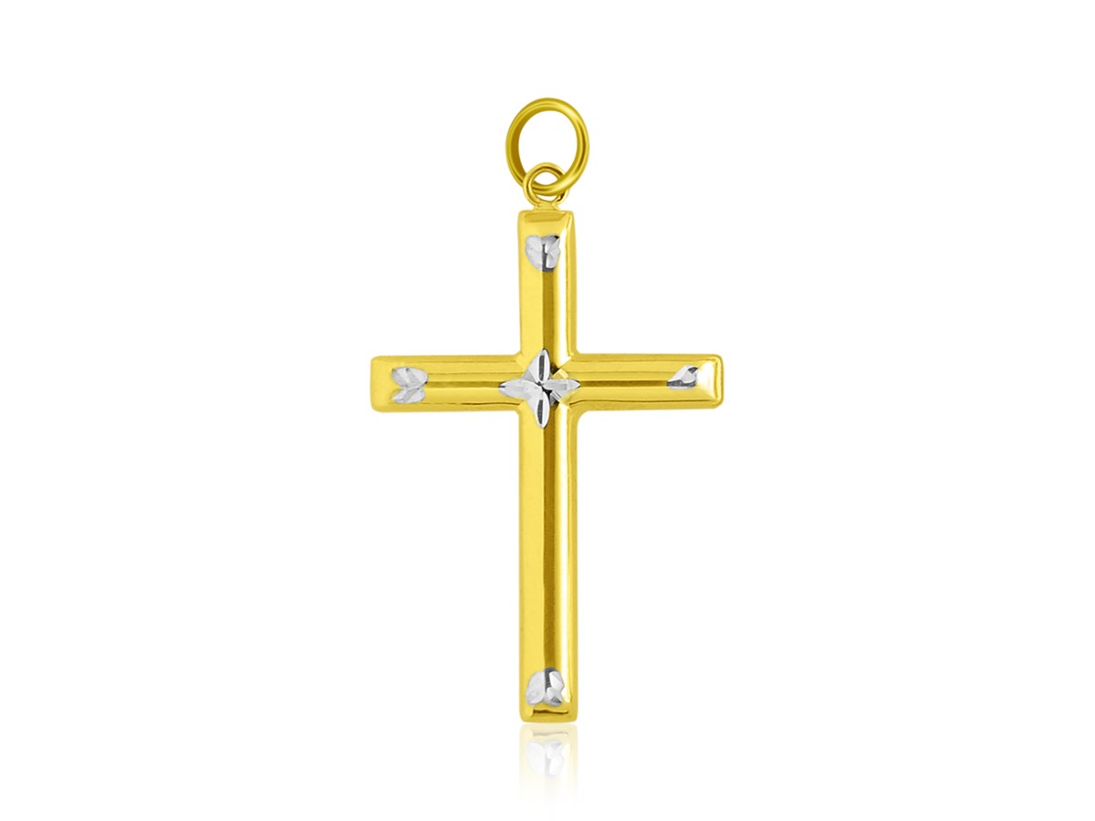 Shiny Diamond Cut Design Cross Pendant in 14k Two-Tone Gold - Richard ...