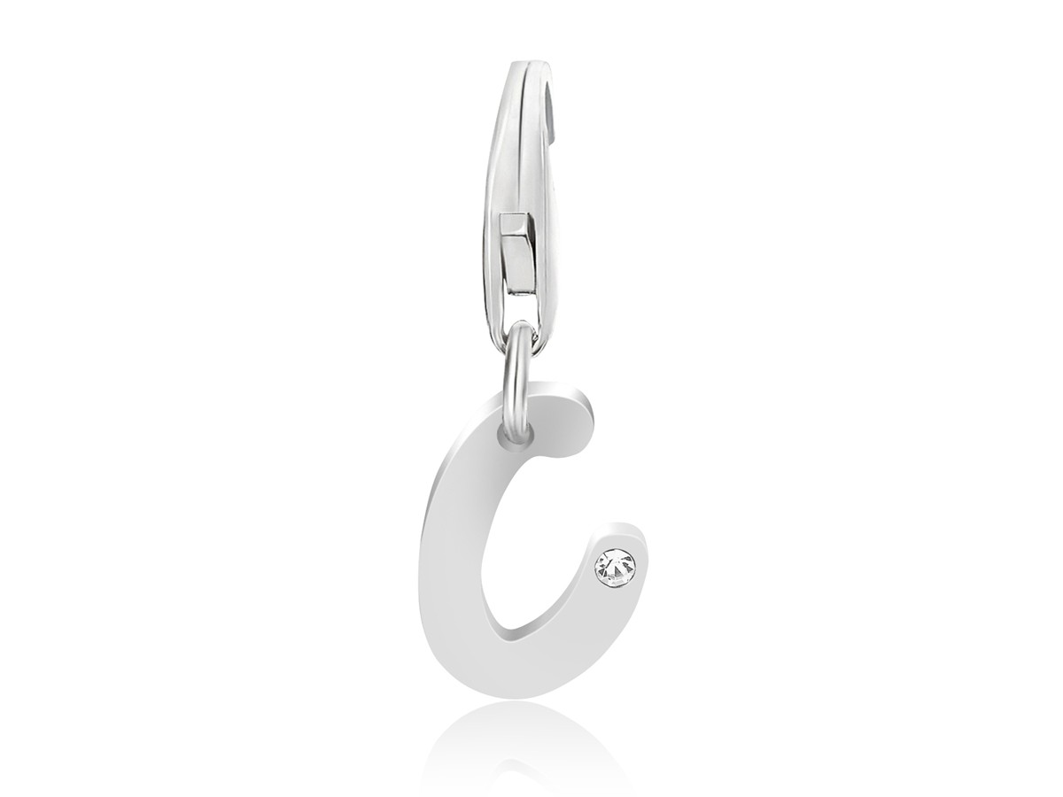 Letter C Crystal Accented Charm in Sterling Silver - Richard Cannon Jewelry