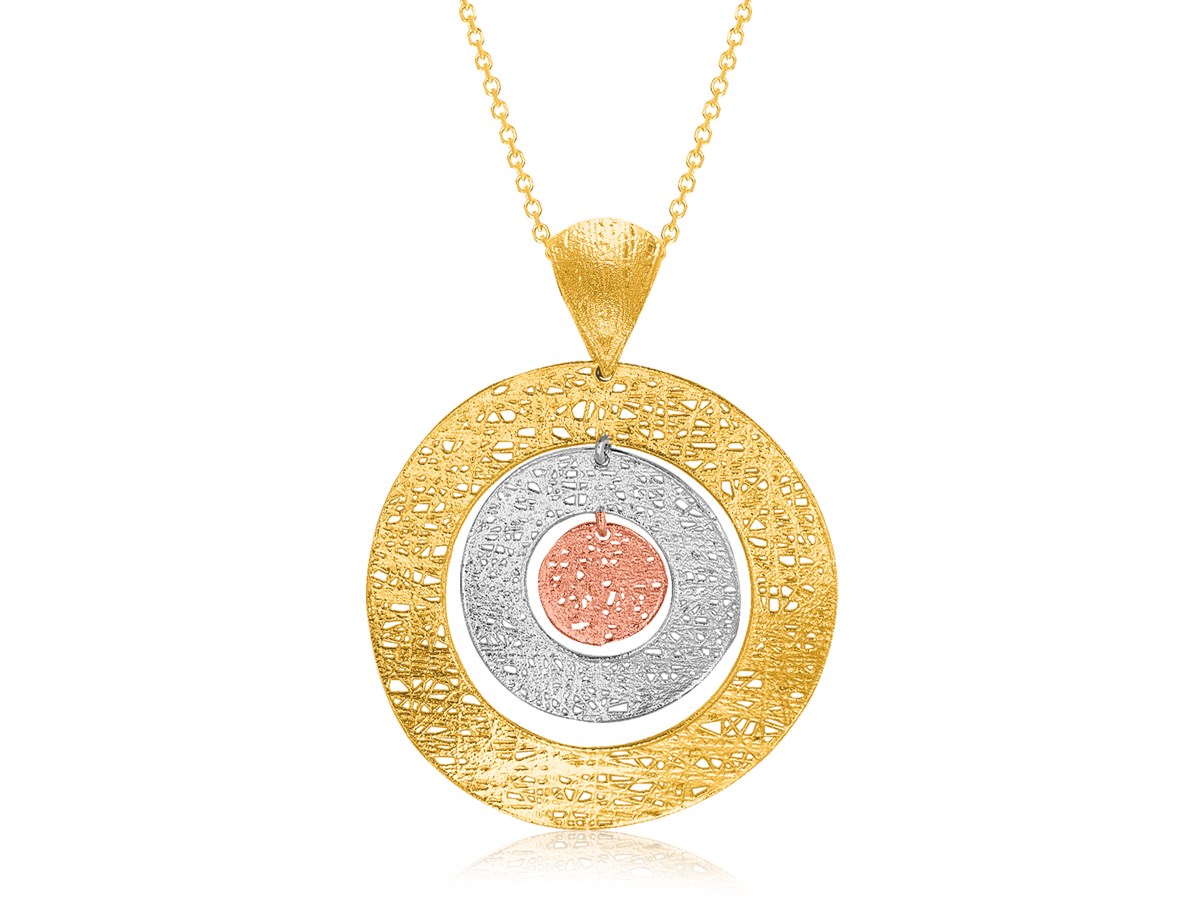Concentric Circle Fancy Sanded Pendant in 14K Tri-Color Gold - Richard ...