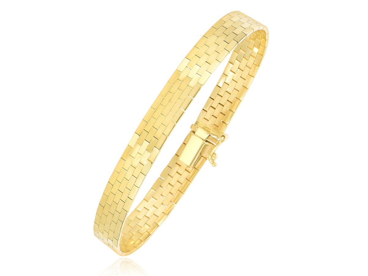 Omega Bracelet with Brick Motif in 14k Yellow Gold - Richard Cannon Jewelry