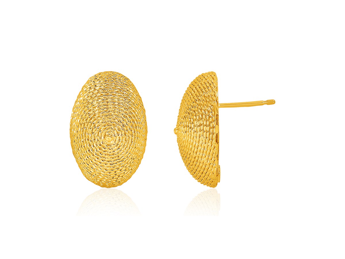 14k Yellow Gold Textured Oval Dome Post Earrings - Richard Cannon Jewelry