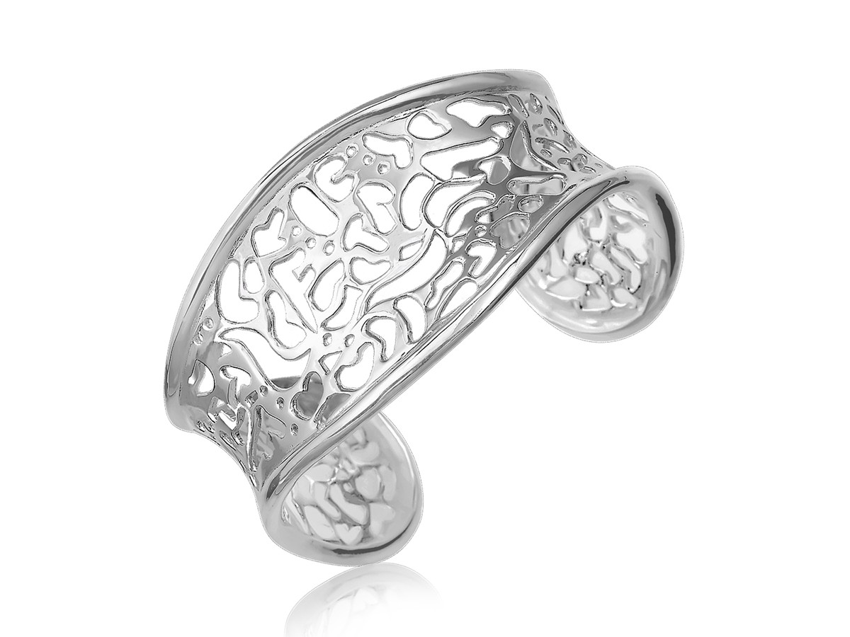 Fancy Lace Like Concave Thick Cuff in Rhodium Plated Sterling Silver ...