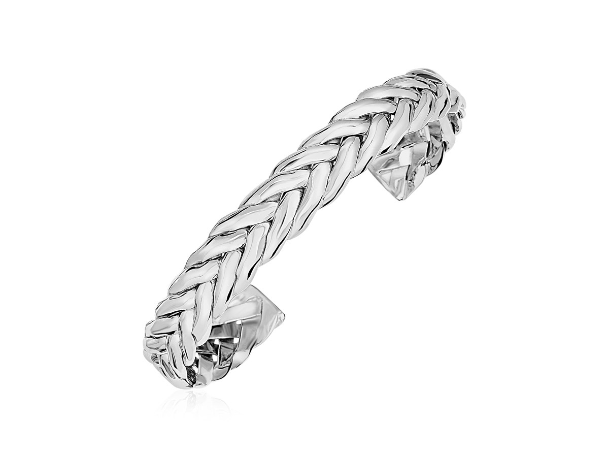 Polished Woven Cuff Bangle in Sterling Silver - Richard Cannon Jewelry