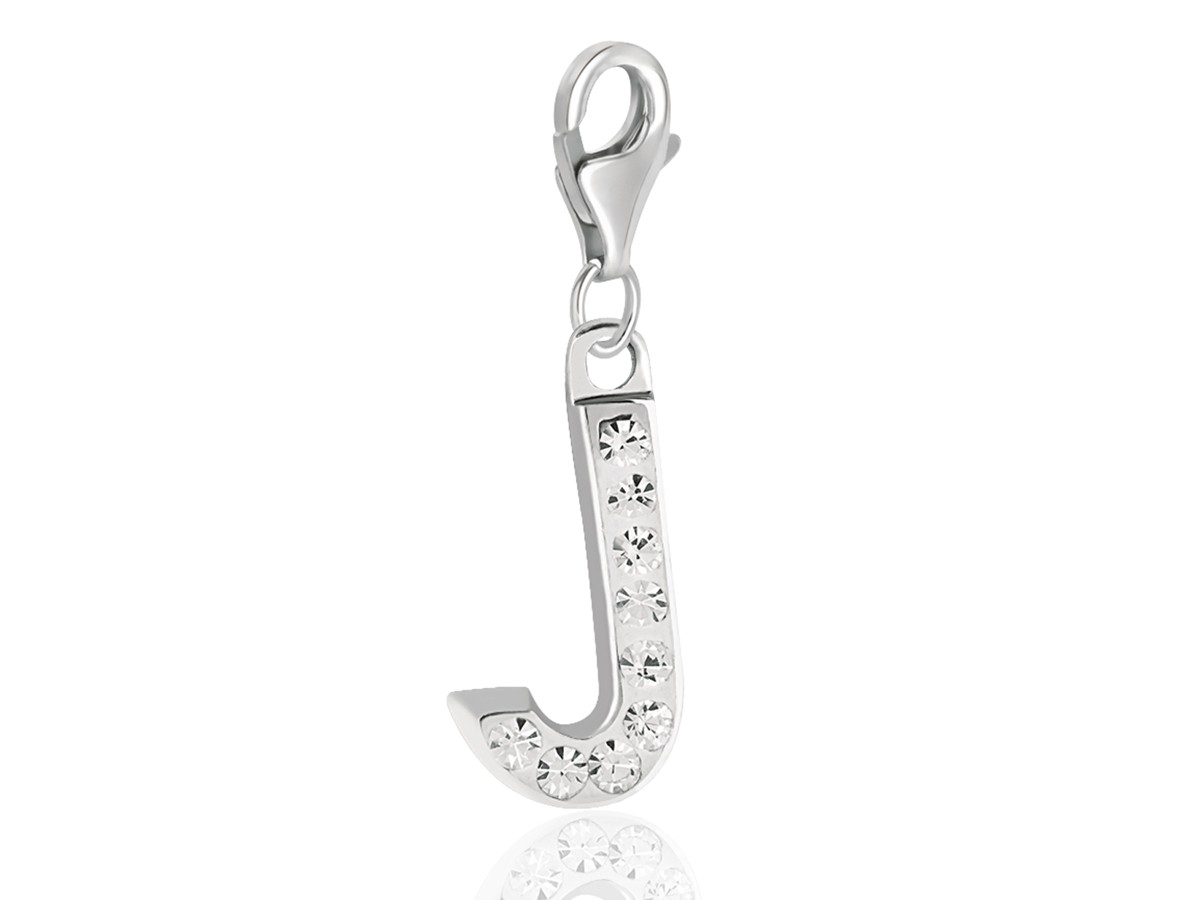 Letter J White Tone Crystal Accented Charm in Sterling Silver - Richard ...