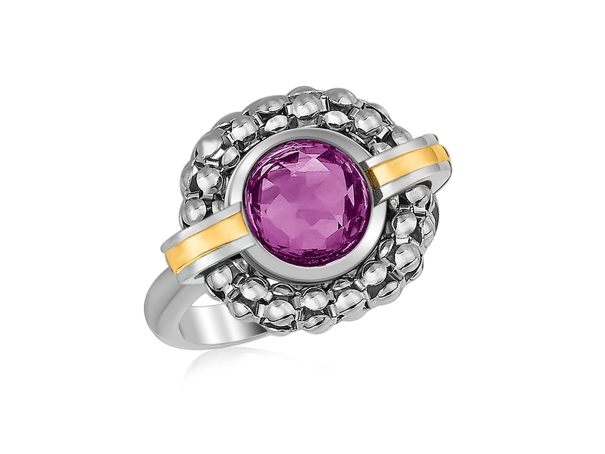 Round Amethyst Popcorn Ring in 18K Yellow Gold and Sterling Silver ...
