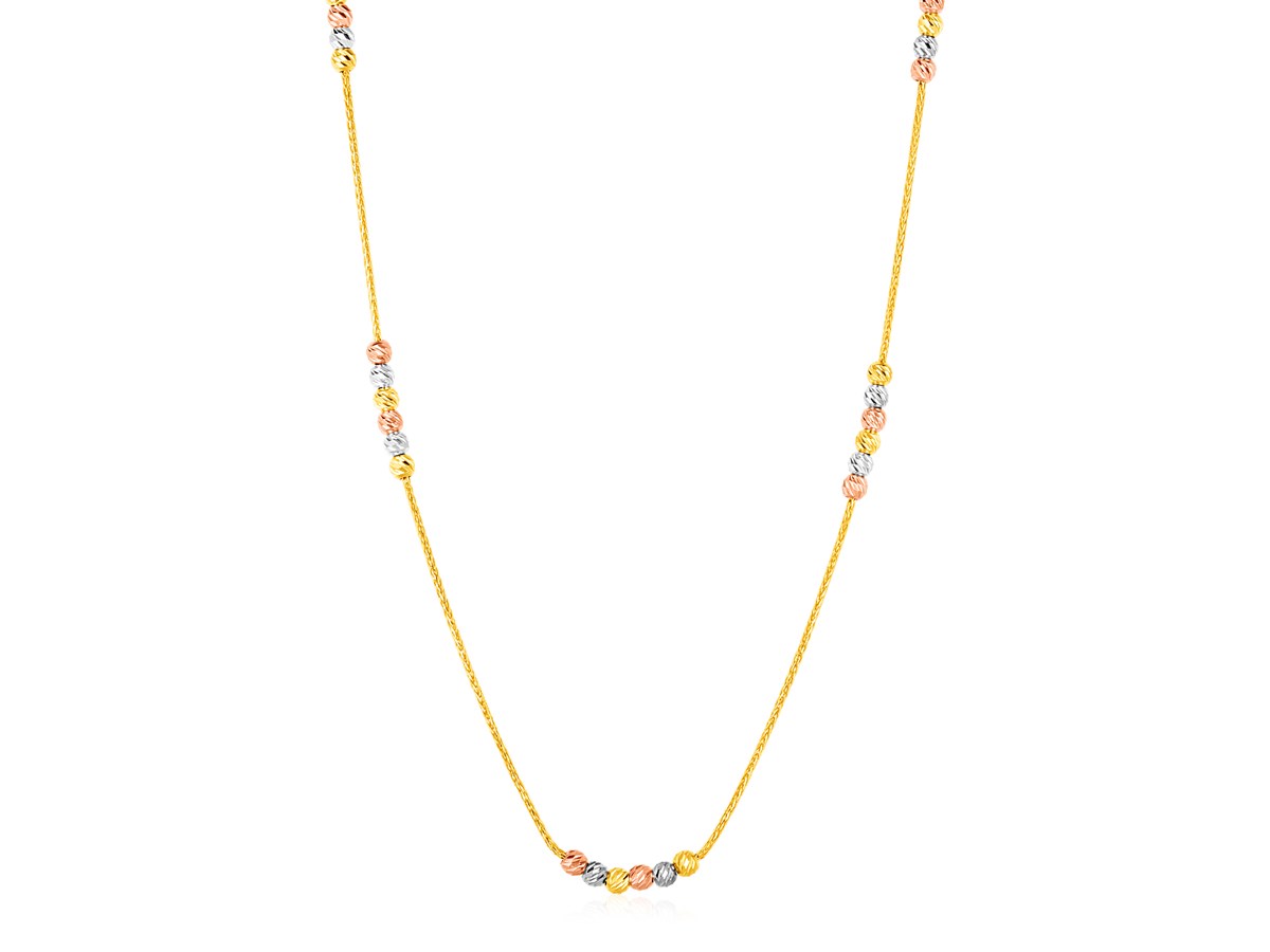 14k Tri Color Gold Necklace with Textured Beads - Richard Cannon Jewelry