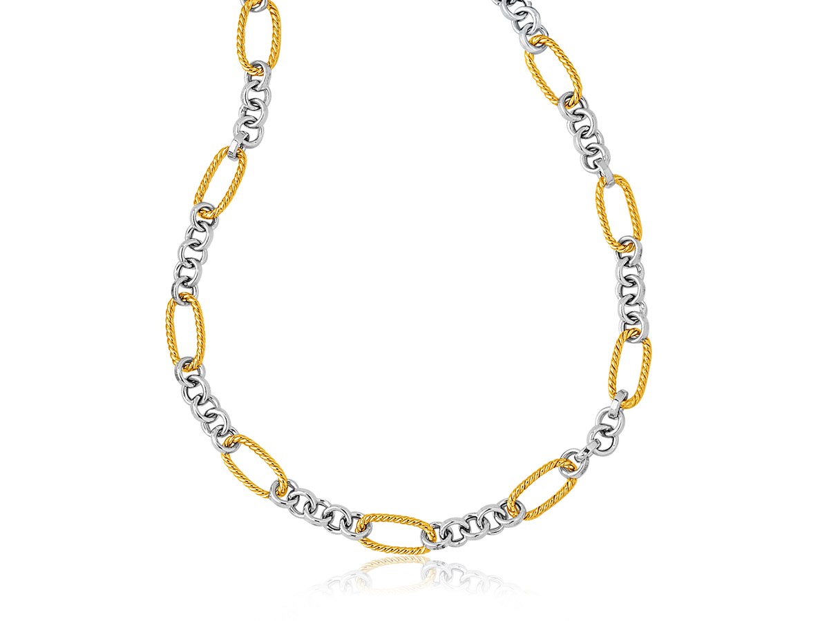 Round Link and Long Cable Necklace in 14k Two-Tone Gold - Richard ...