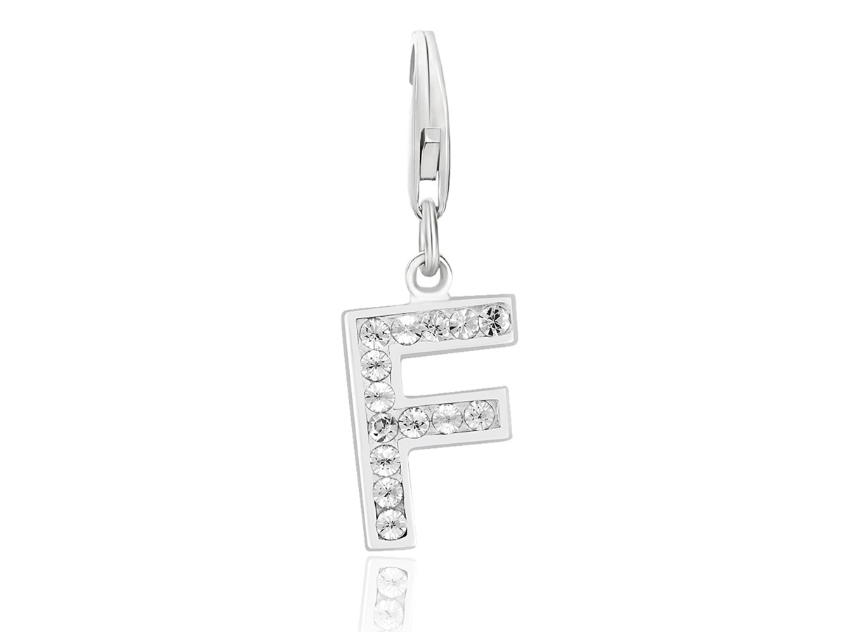 Letter F White Tone Crystal Accented Charm in Sterling Silver - Richard ...
