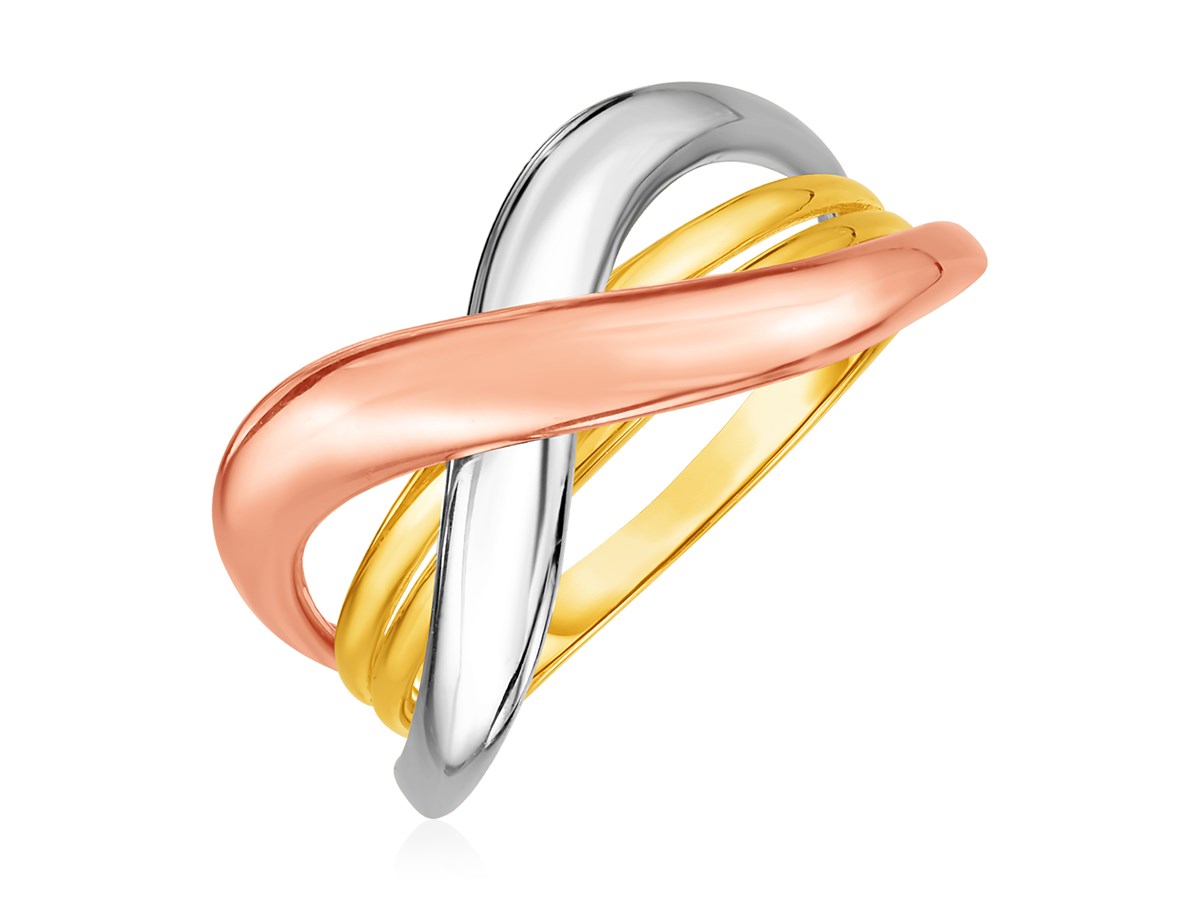 14k Tri color Gold Crossover Ring - Richard Cannon Jewelry