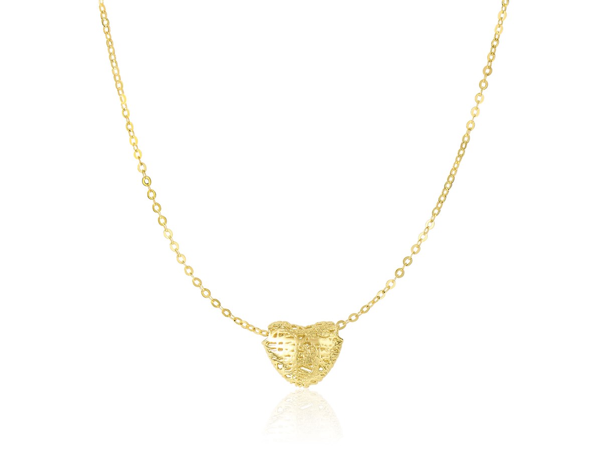 Mesh Puffed Heart Shape Necklace in 14k Yellow Gold - Richard Cannon ...