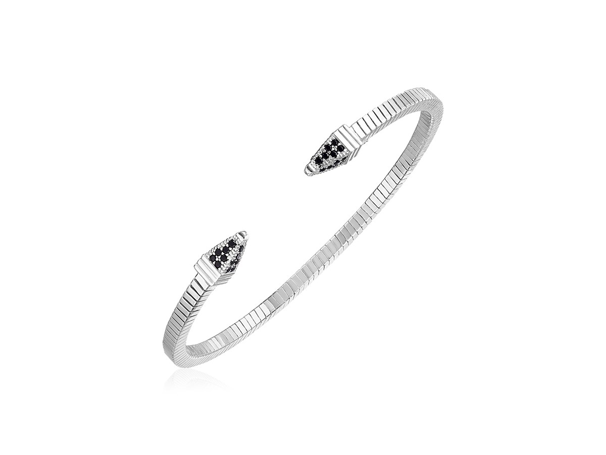 Sterling Silver Spike Cuff Bracelet with Black Cubic Zirconias ...