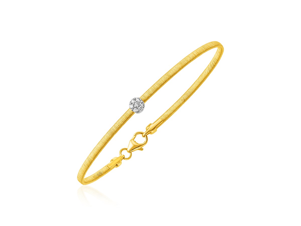 14k Two Tone Gold Bangle with Brushed Texture and Diamonds - Richard ...
