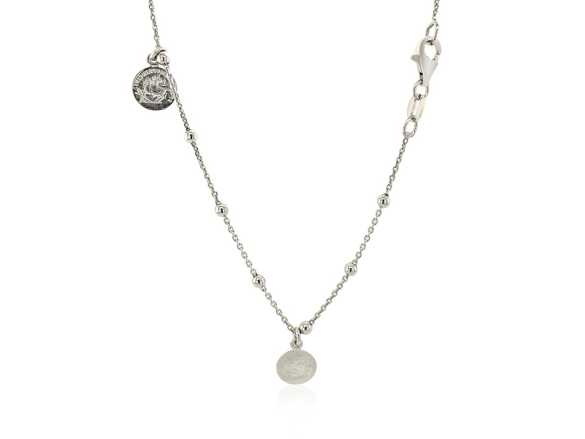 Sterling Silver 24 inch Necklace with Polished Beads and Roman Coins ...