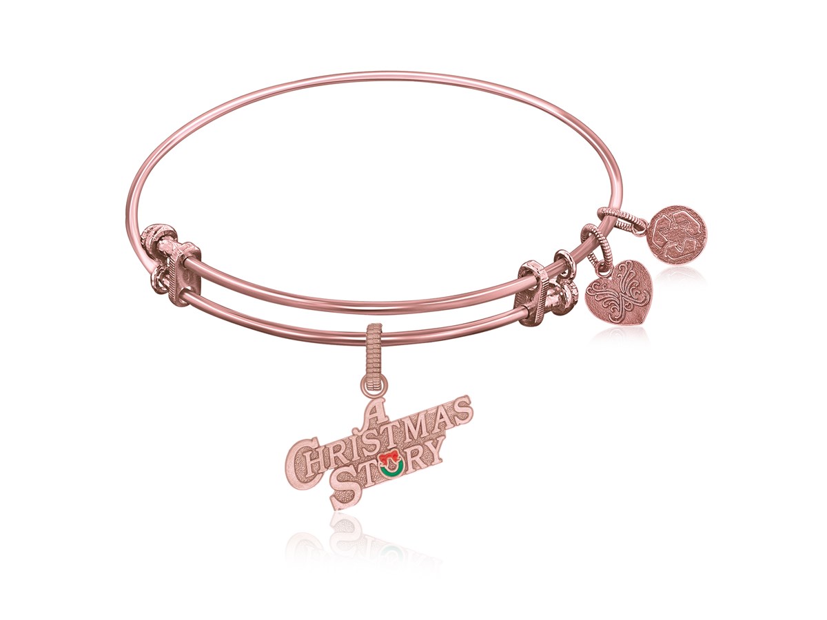 Expandable Pink Tone Brass Bangle with A Christmas Story Symbol ...