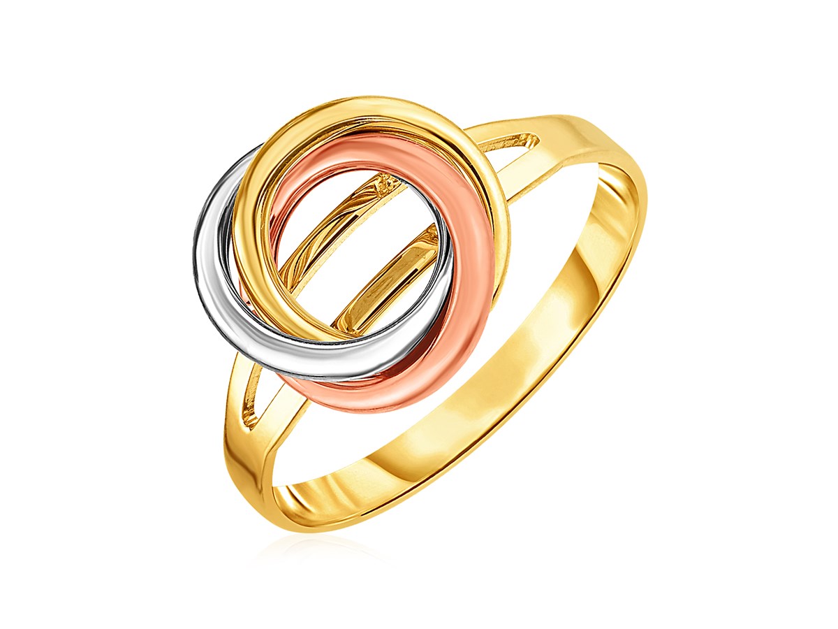 14k Tri Color Gold Ring with Interlocking Circles - Richard Cannon Jewelry