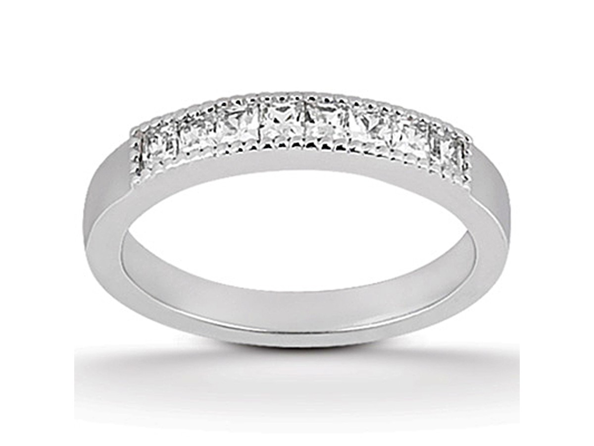 Princess Diamond Channel Set Milgrain Wedding Ring Band in 14K White ... Princess Diamond Channel Set Milgrain Wedding Ring Band in 14K White ...